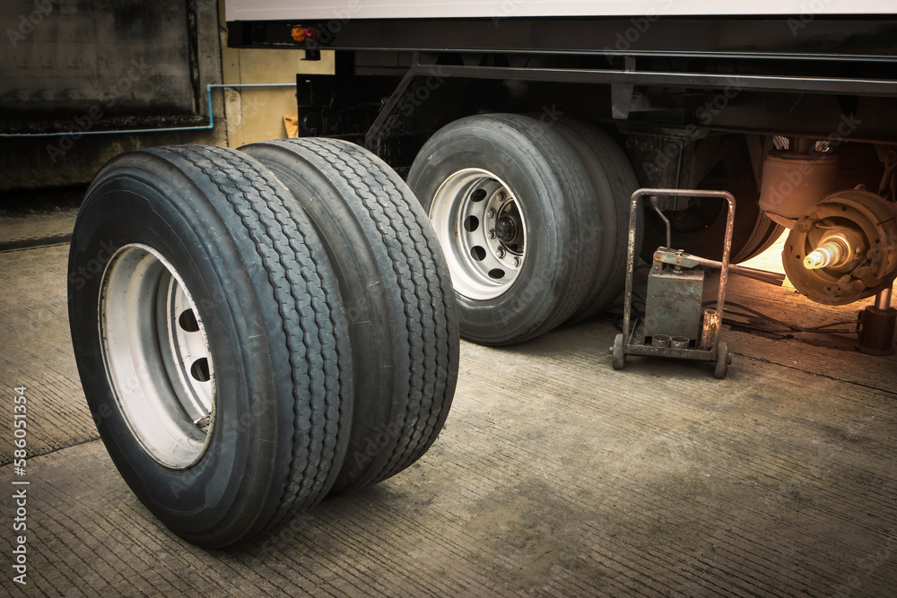 Truck Spare Wheels Tyre Waiting for to Change. Big Truck Wheels Tires ...