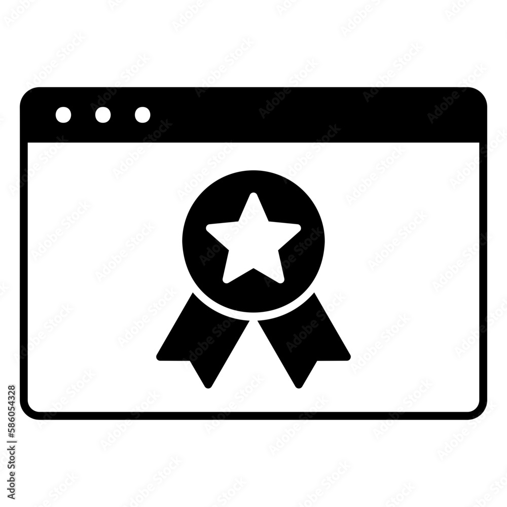 Trusted website icon marked with award medal in black outline style ...