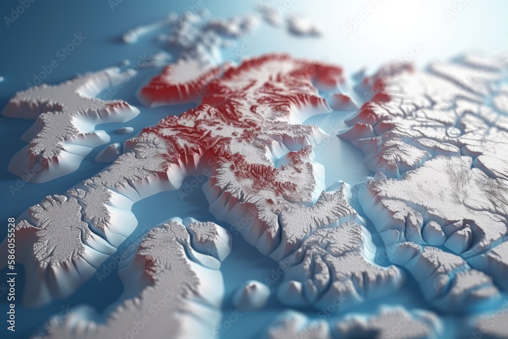 3D map depicting the geography of the United Kingdom of England created ...
