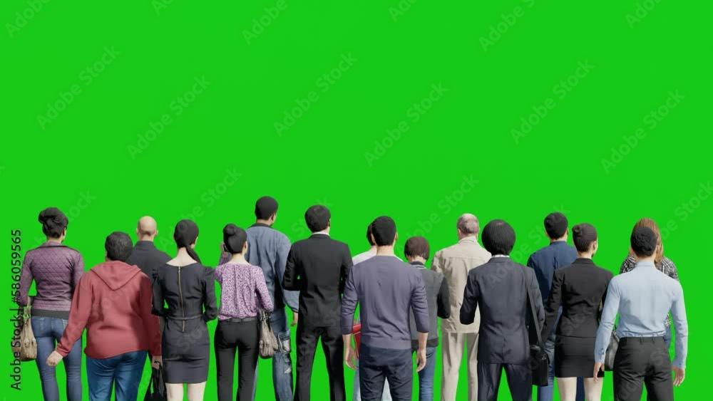 Isolated group of businessman standing in back view,3D people animation ...