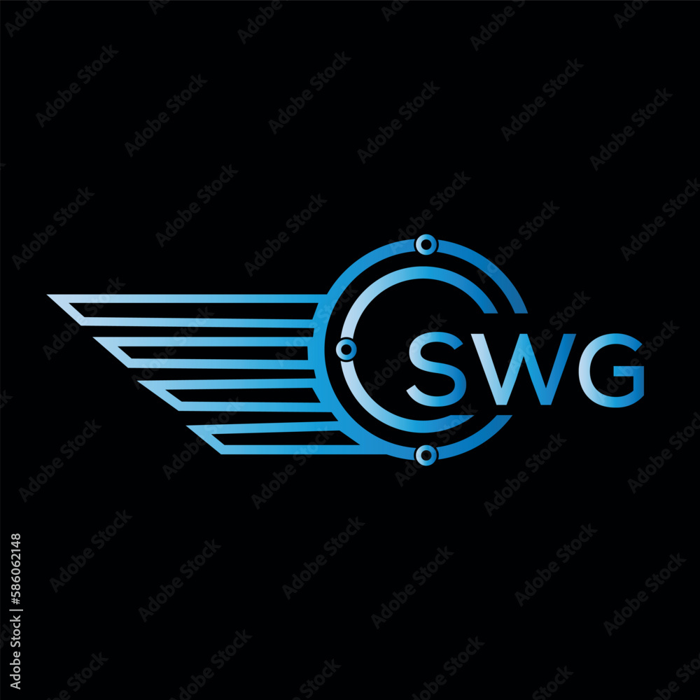 SWG letter logo. SWG blue vector image on black background. SWG ...