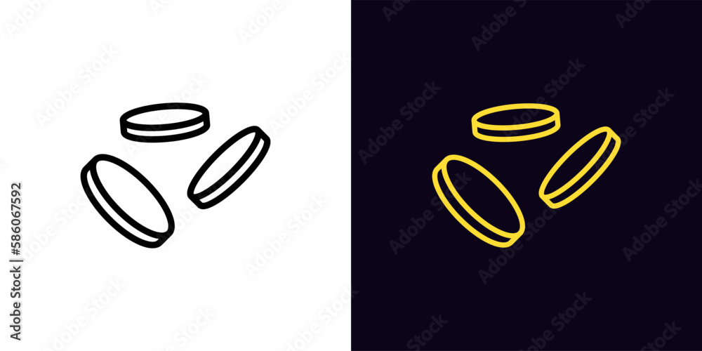 Outline coins fly icon, with editable stroke. Falling coins sign ...