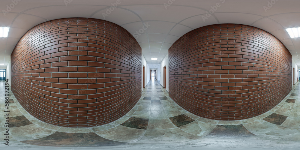 full seamless spherical hdri 360 panorama in interior of long narrow ...