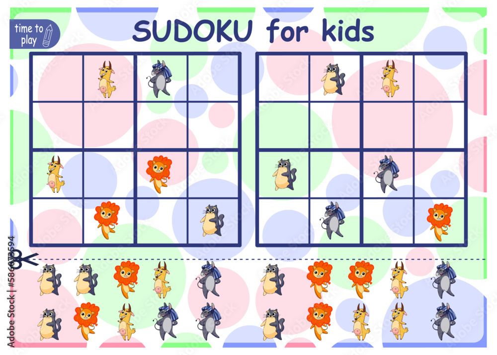 Solve the sudoku puzzle. Logic puzzle for kids. Education game for ...