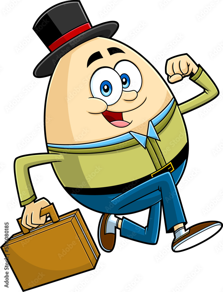 Happy Humpty Dumpty Egg Cartoon Character Running And Carries Briefcase ...