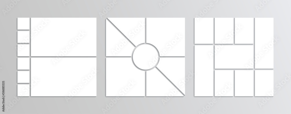 Set of photo collage grid. Portfolio images. Moodboard layout. Three ...