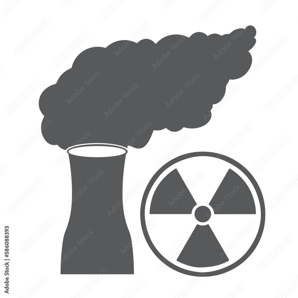 Nuclear power plant gray icon in flat style. non-renewable energy ...