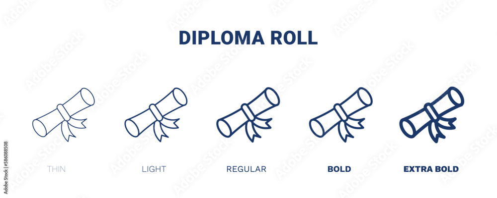 diploma roll icon. Thin, light, regular, bold, black diploma roll, roll ...