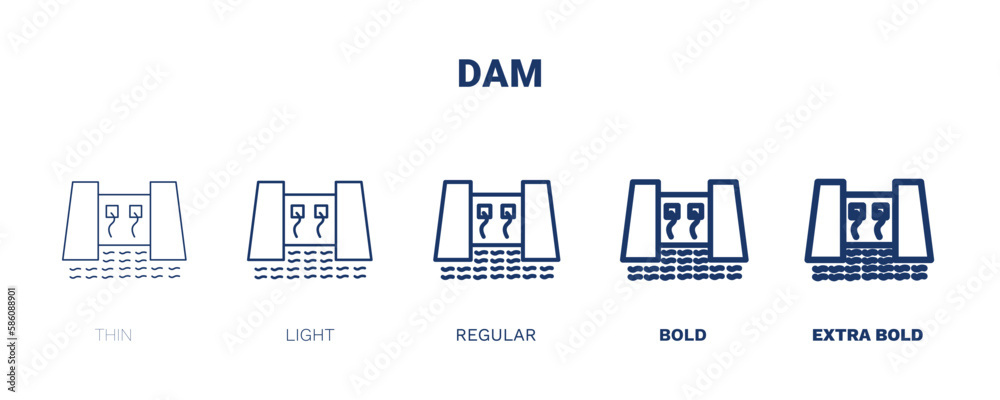dam icon. Thin, light, regular, bold, black dam, power icon set from ...