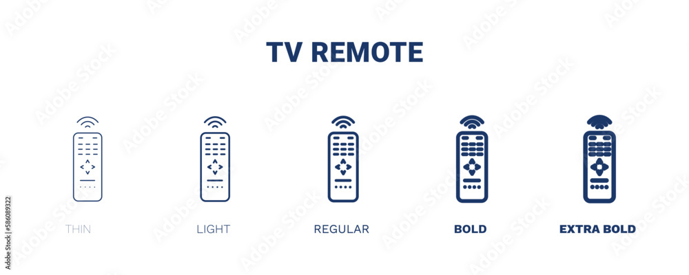 tv remote icons. Thin, light, regular, bold, black tv remote, remote ...