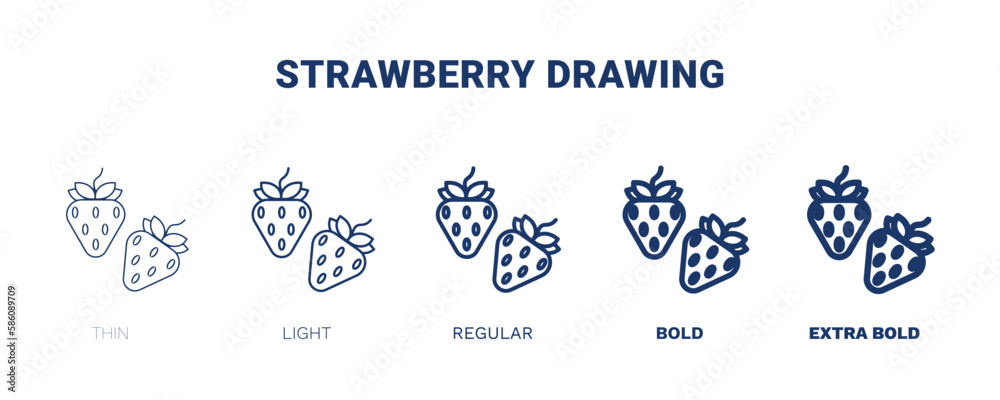 strawberry drawing icon. Thin, light, regular, bold, black strawberry ...
