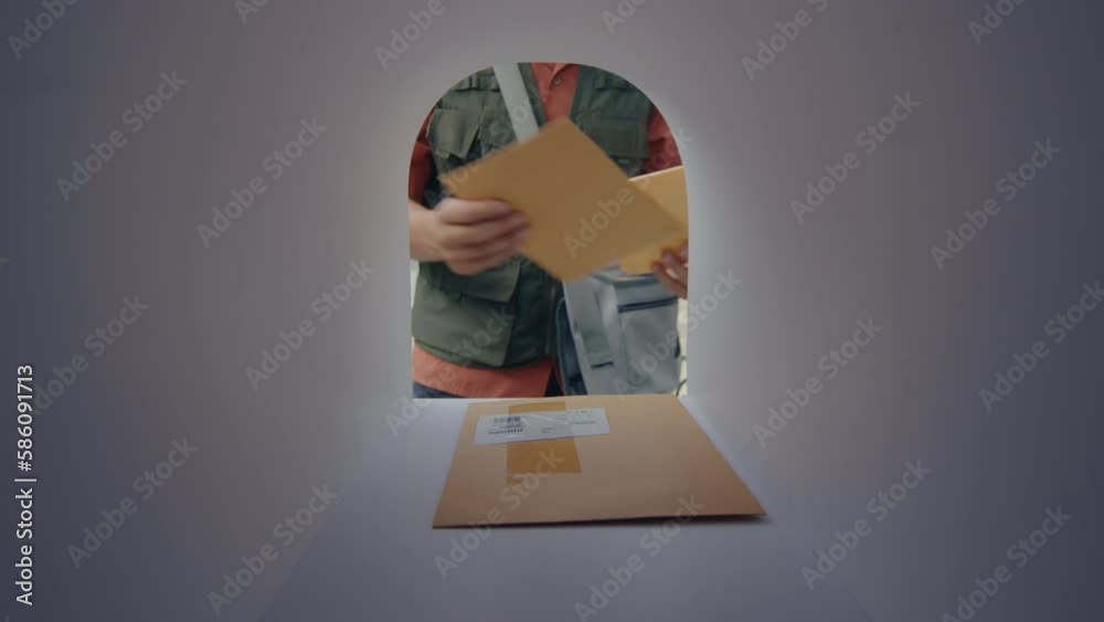 Vidéo Stock Postman opening mailbox, putting several letters into it ...