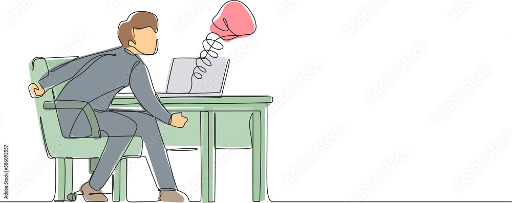Single continuous line drawing sad man using social media and being ...