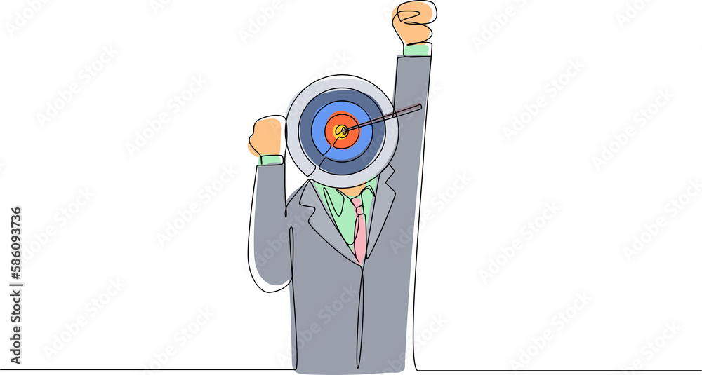 Single continuous line drawing aim target with arrow head businessman ...