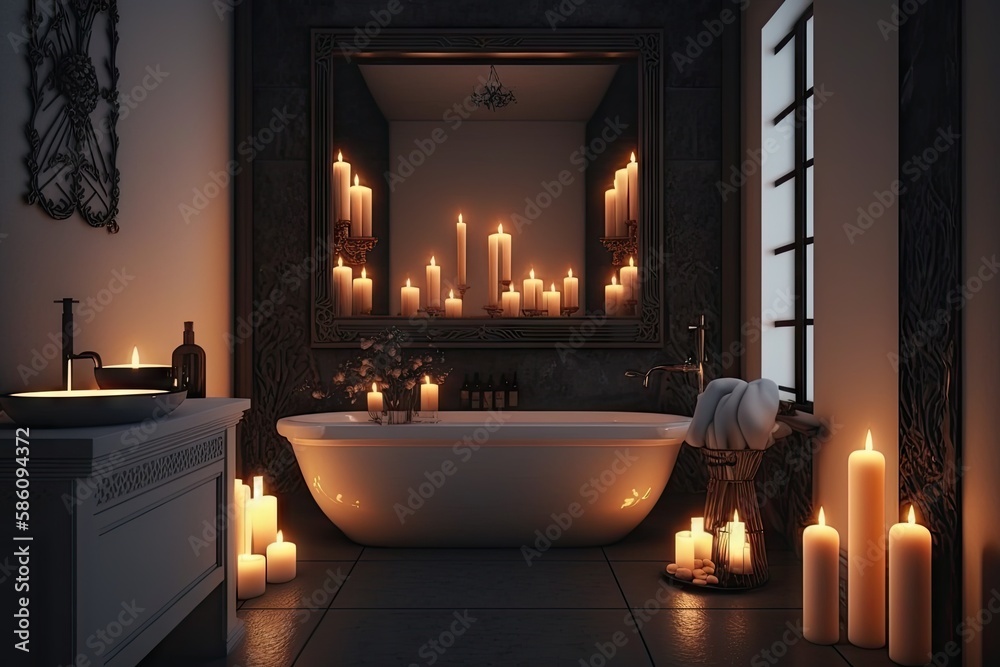 bathroom, with candlelight and minimalist interior design, is a place ...