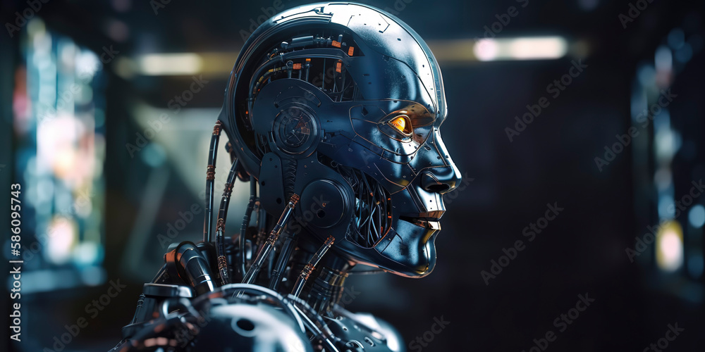 Matrix code meets AI robot revolution. Generative AI Stock Illustration ...