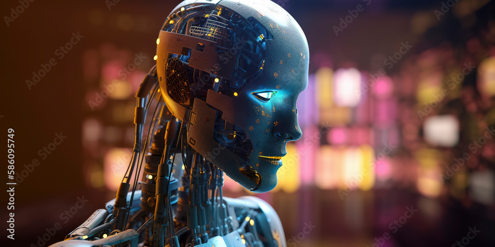 Matrix code overload with futuristic AI robot. Generative AI Stock ...