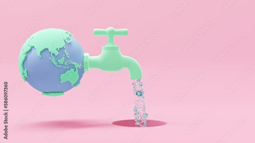 Water tap, Faucet from Earth globe green-blue pastel color on pink ...