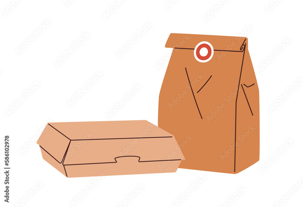 Delivery packages, kraft paper bag and cardboard box. Carton container ...