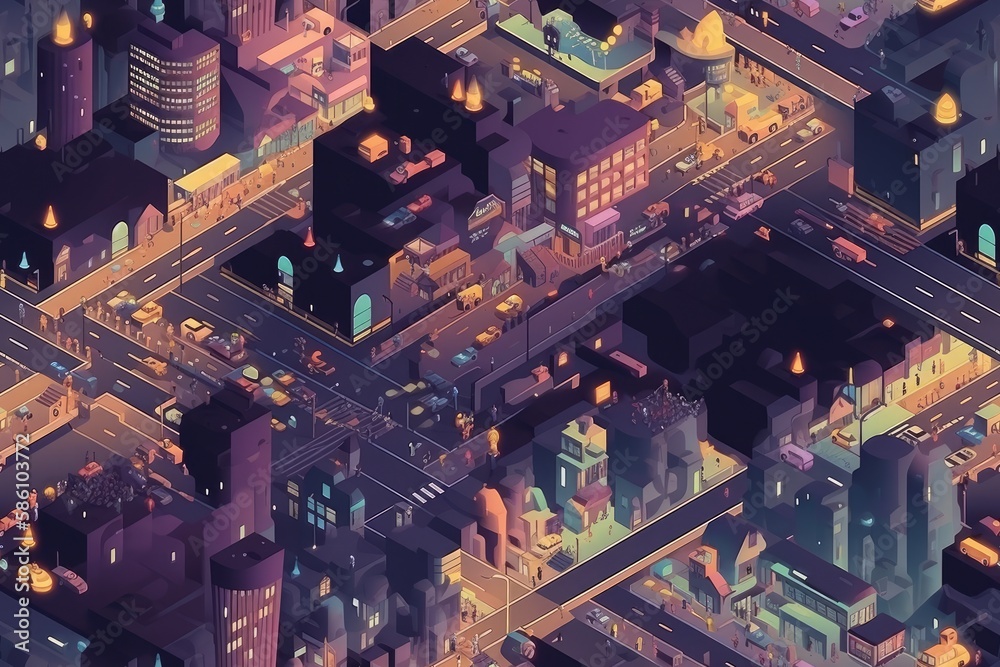 Isometric Illustrated Cartoon Cityscape Town Village Seamless Repeating ...