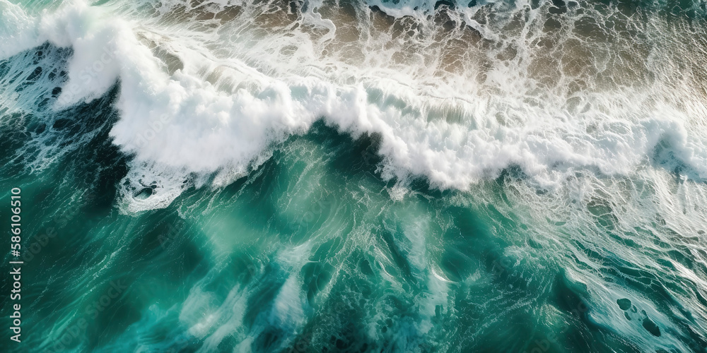 Stunning top-down aerial view of the deep sea, featuring white waves ...