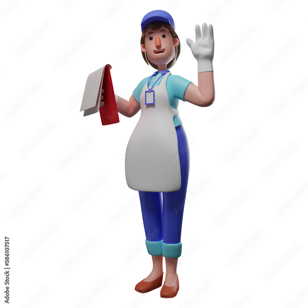 3D Waiter Cartoon illustration checking notes, 3D Waiter character ...