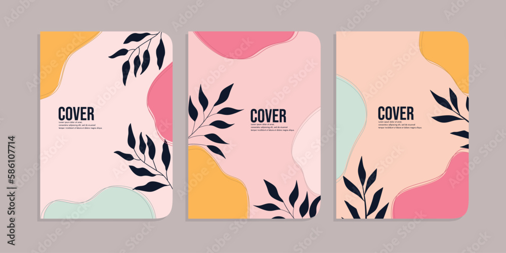 set of book cover designs with hand drawn floral decorations. abstract ...