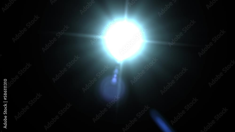 Lens flare with glowing intensity in dark background. 2D computer ...
