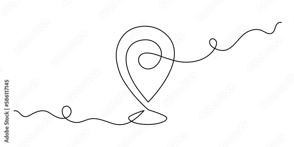 Pointing location at map one line art,hand drawn way destination ...