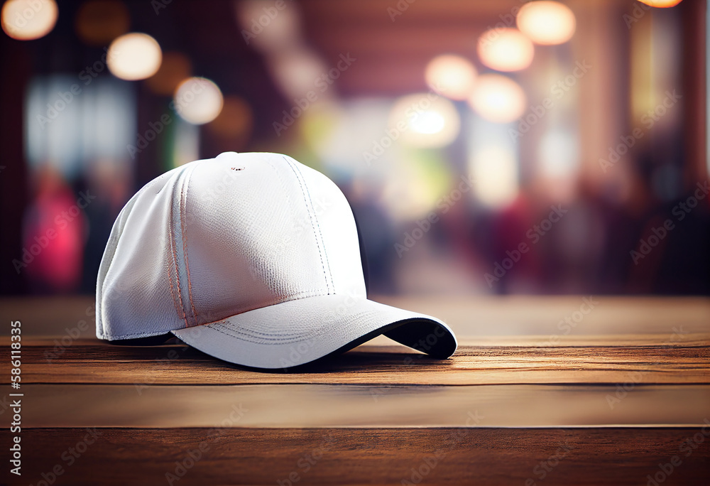 Blank White Hat Template Mockup on Wooden Surface in Modern Interior ...