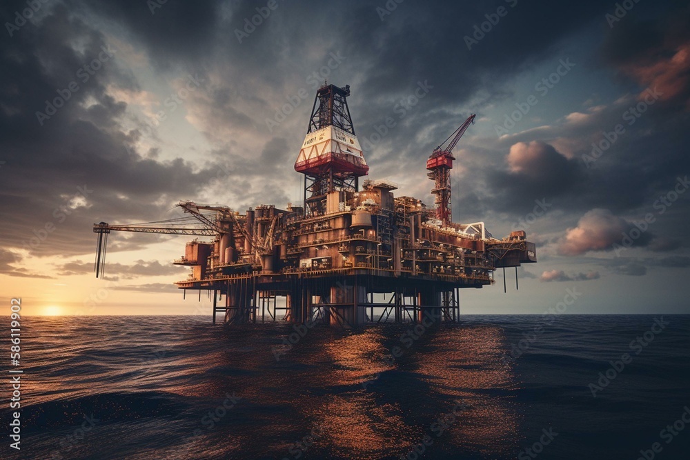 Offshore drilling platform at the sea. Ai Generated oil rig. Generative ...