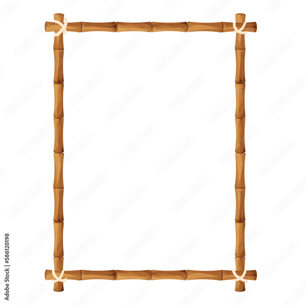 Bamboo border frame with rope in cartoon style, decoration isolated on ...