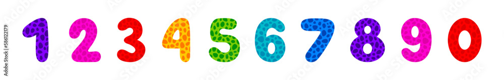 cartoon Arabic numerals with prints. Ten digits of the Arabic numerals ...