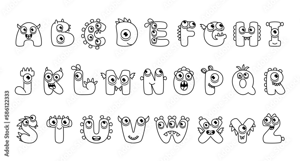 Monster alphabet coloring page book. Coloring page english alphabet for ...