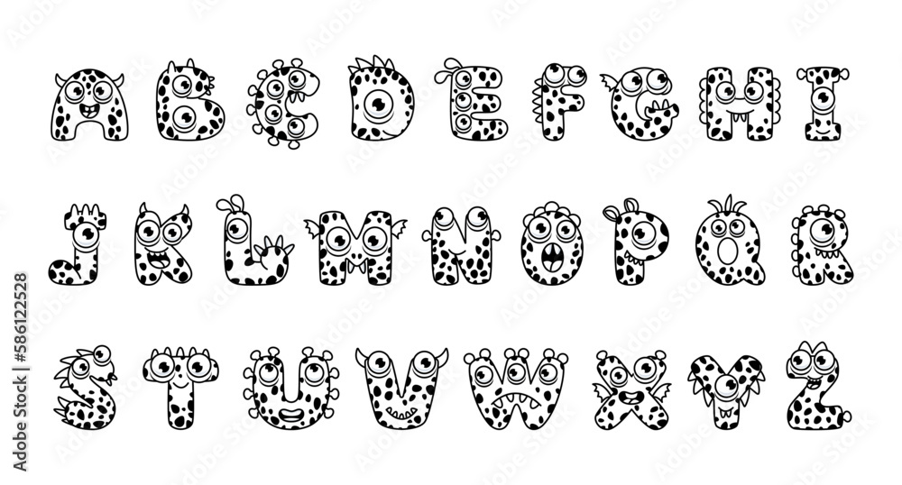 Monster Alphabet Coloring Book. Latin letters with faces. English ...