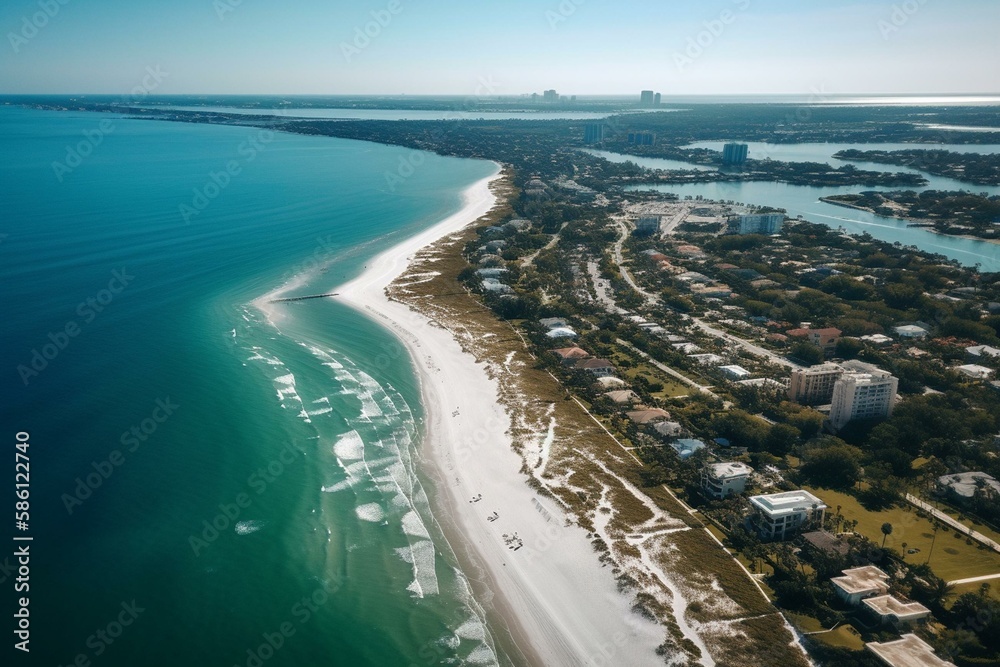 Aerial view of Longboat Key town and beaches in Manatee and Sarasota ...