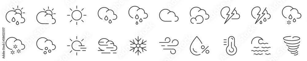Weather thin line icon set 1 of 2. Symbol collection in transparent ...