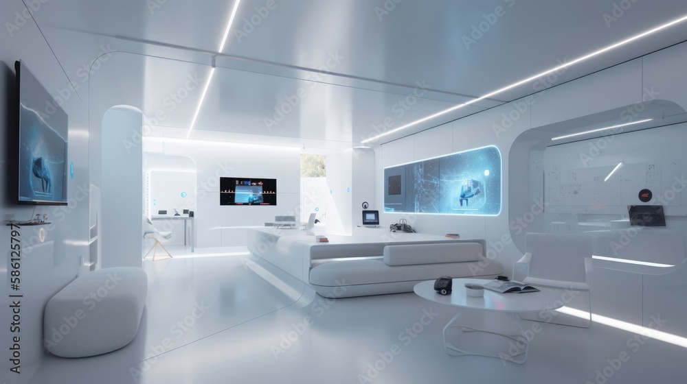 Minimalist Interior in Advanced AI Controlled Room: Future Living Space ...