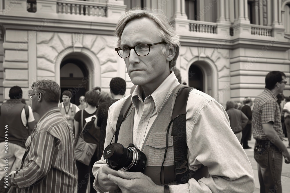 Vintage Journalist Holding a Camera, Press Freedom Day, Capturing the ...