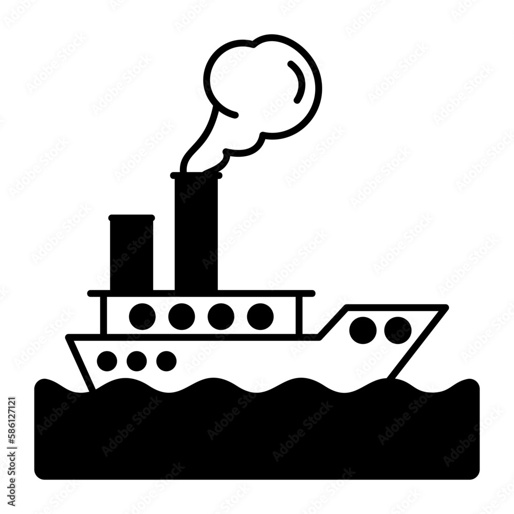 marine pollution concept, oily bilge water and bio-waste vector icon ...