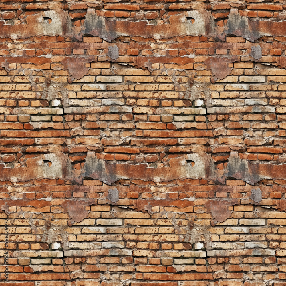 Seamless pattern of an old brick wall with cracks. Bricks background ...