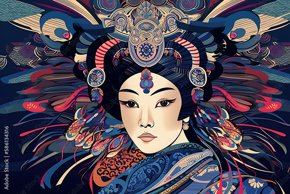 Chinese Opera woman wearing a beautiful silver jeweled imperial Pearls ...