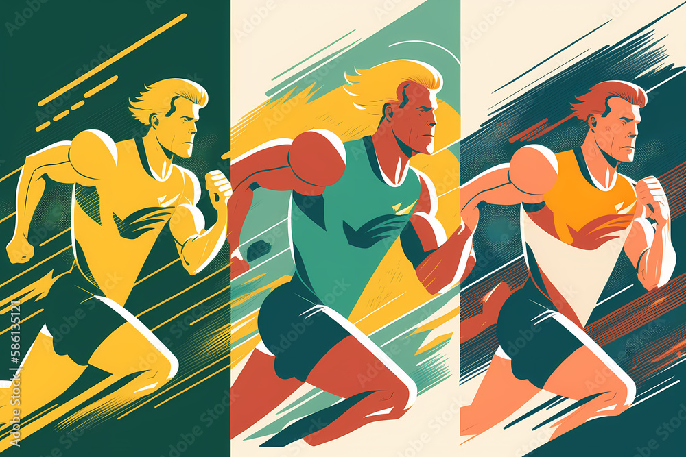 Retro illustration in 60s style. Image of runners created with ...