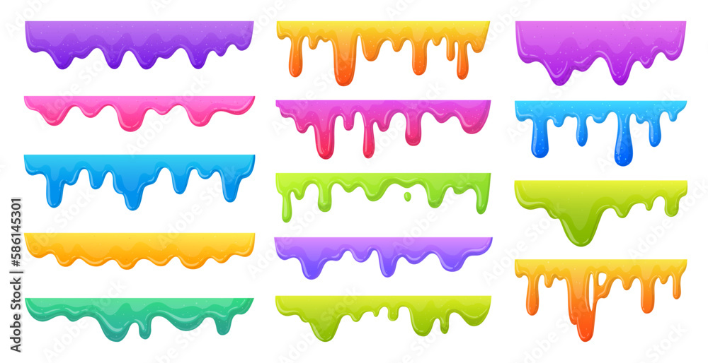 Cartoon slime streaks borders. Liquid sticky dripping spots, mucus ...