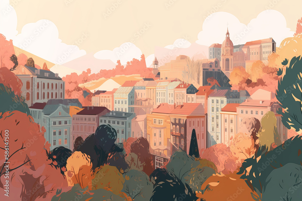 Illustration of the city of Vienna inspired by the design of the 90s ...