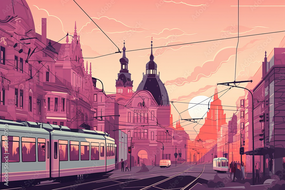Illustration of the city of Vienna inspired by the design of the 90s ...