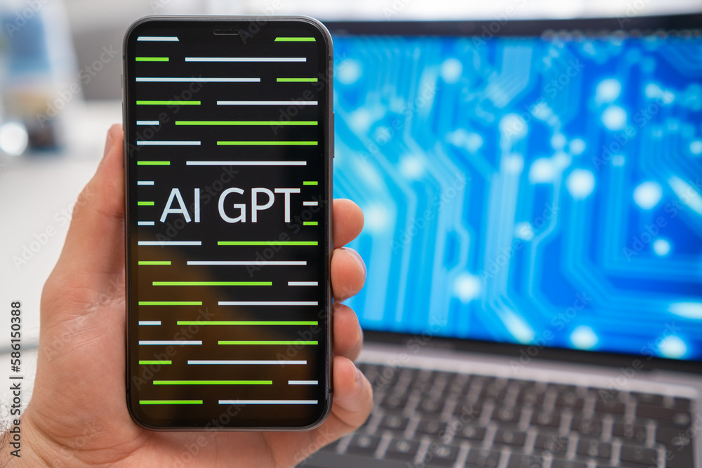 Foto Stock AI GPT logo of neural network on the screen of smartphone in ...