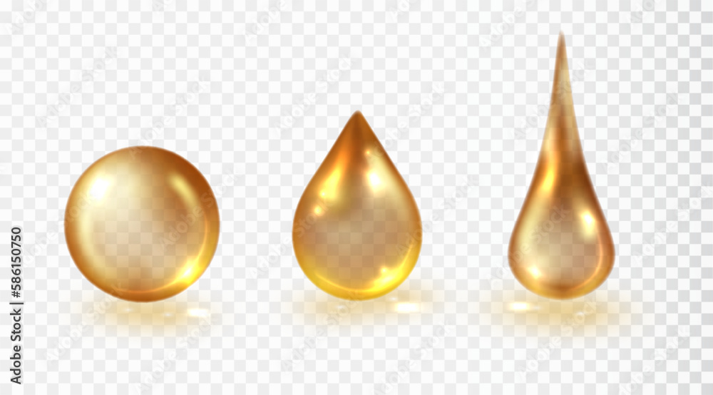 Oil gold shapes isolated on transparent background. Vector realistic ...