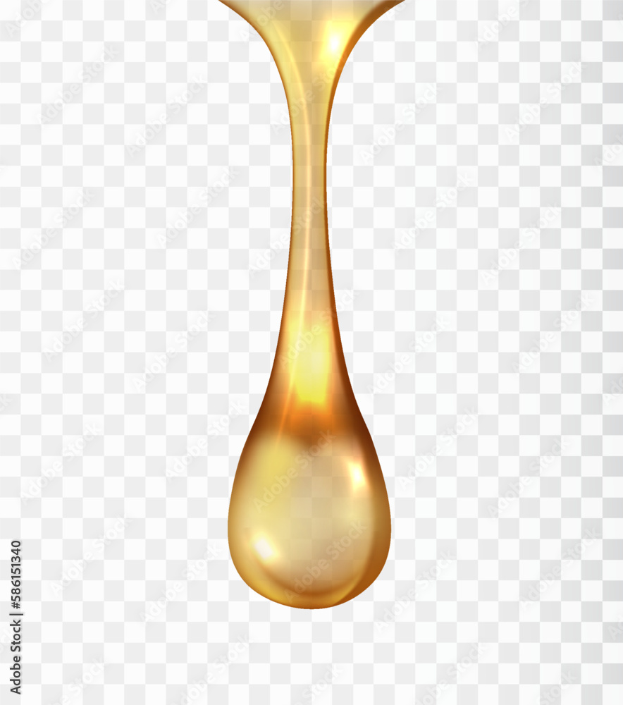 Golden liquid droplet isolated on transparent background. Yellow ...
