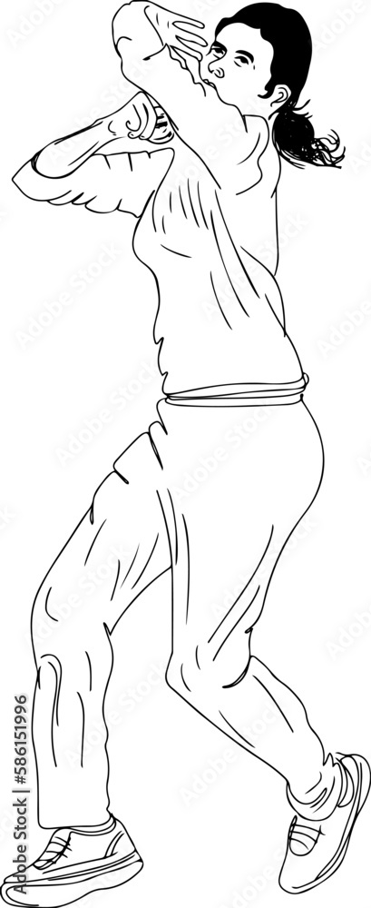 Bowling Queen: A Line Art Vector Illustration of a Woman Cricket Bowler ...